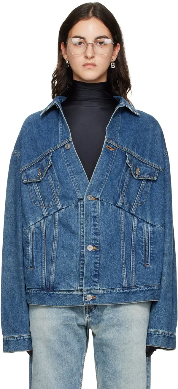 Balenciaga Swing Denim Jacket In 4569 Blue Couture - 62% Off